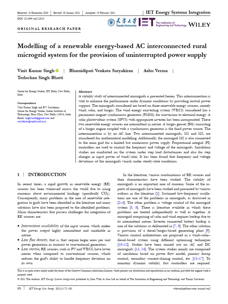Modelling of A Renewable Energy-Based AC Interconn | PDF | Distributed Generation | Electrical Grid