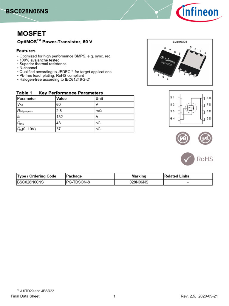 Infineon BSC028N06NS DataSheet v02 05 EN-3360863 | PDF | Diode | Printed Circuit Board