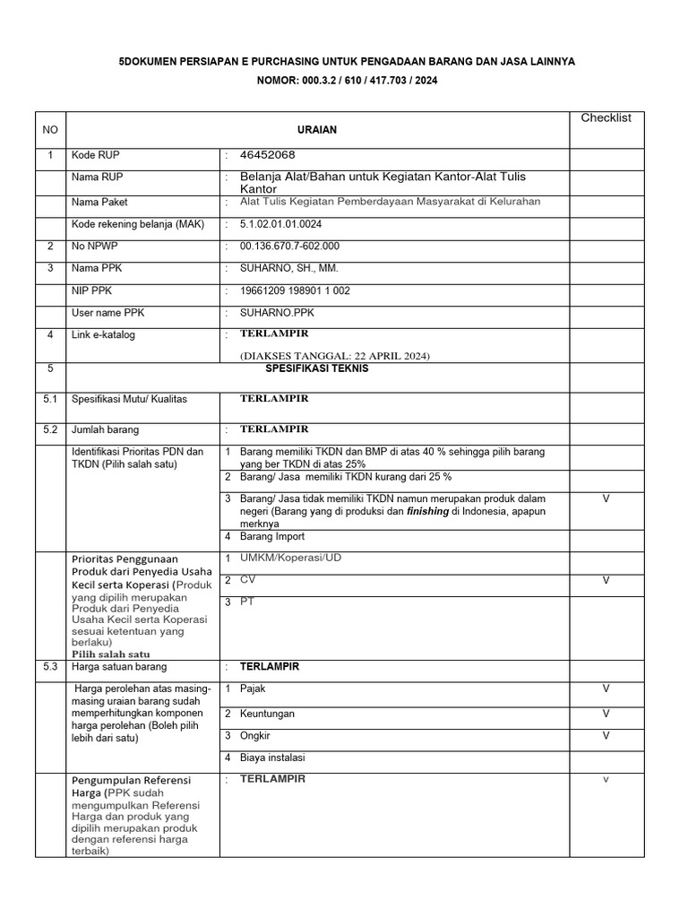 Dokumen Persiapan Pengajuan E-Katalog 25 April 24 ATK | PDF