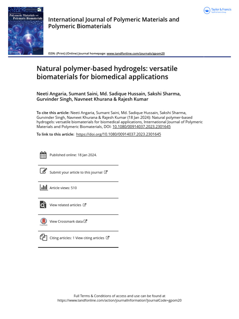 Natural Polymer-Based Hydrogels Versatile Biomaterials For Biomedical Applications | PDF ...