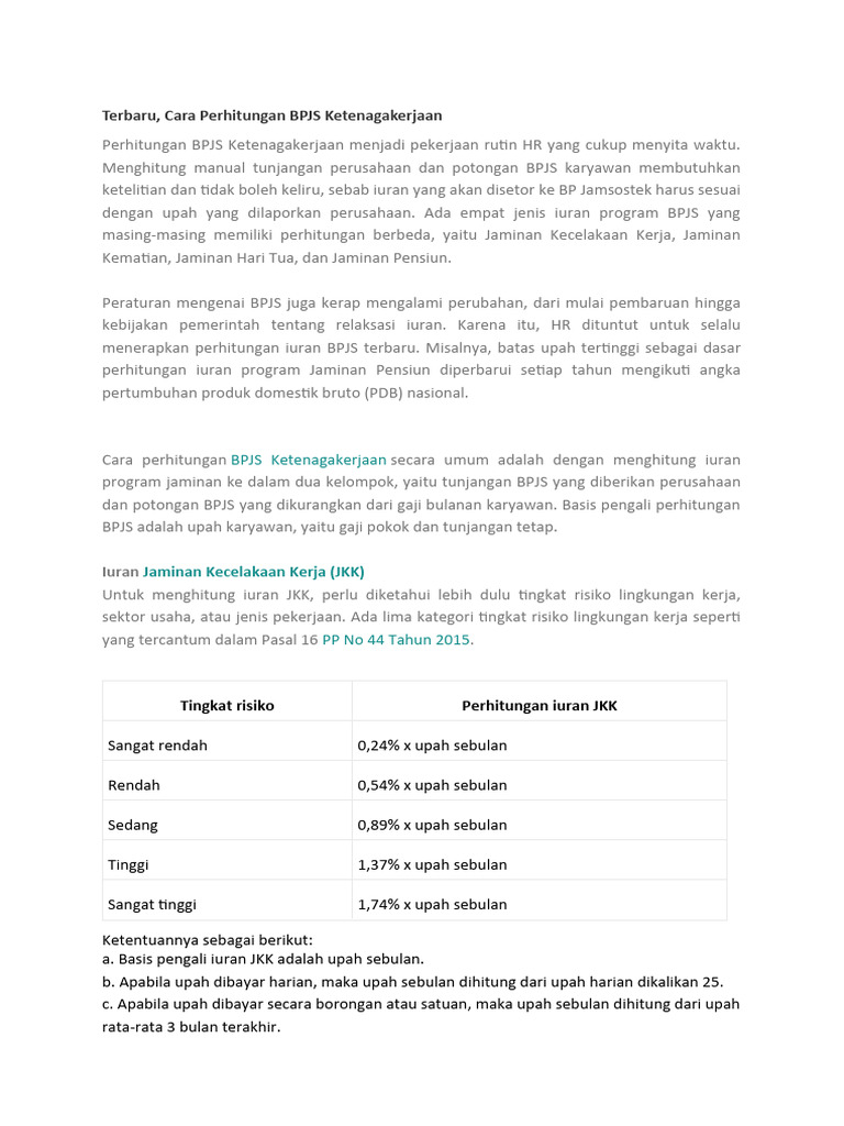 Cara Perhitungan BPJS Ketenagakerjaan | PDF | Bisnis