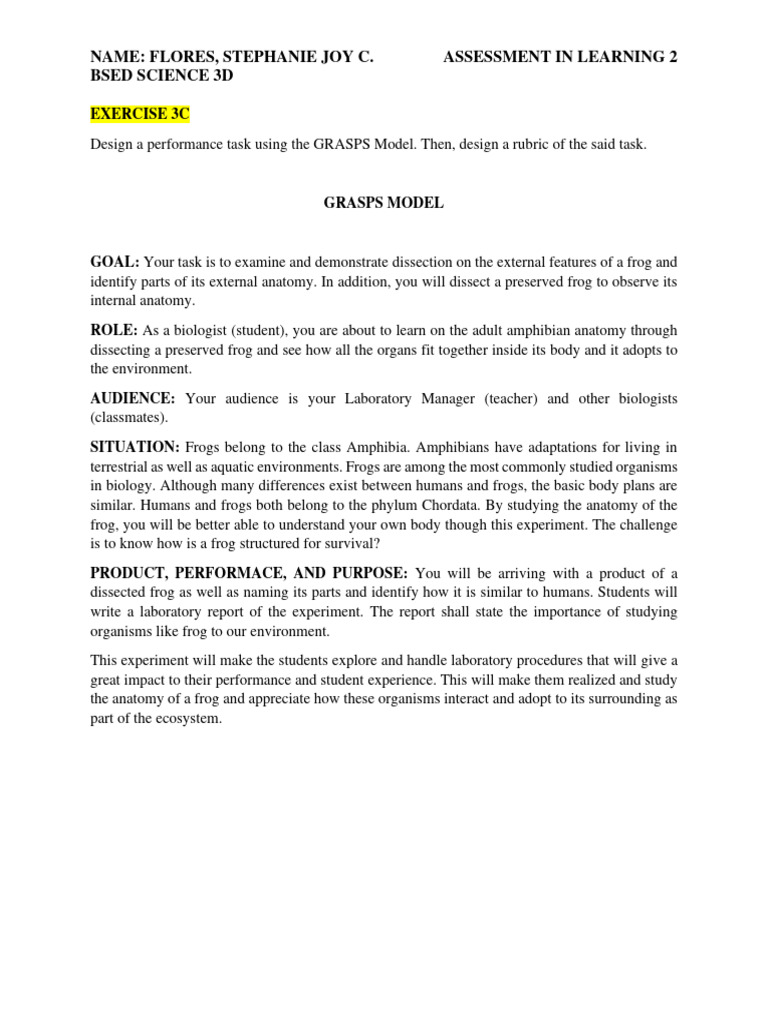 Assessment of Learning | PDF | Frog | Amphibian