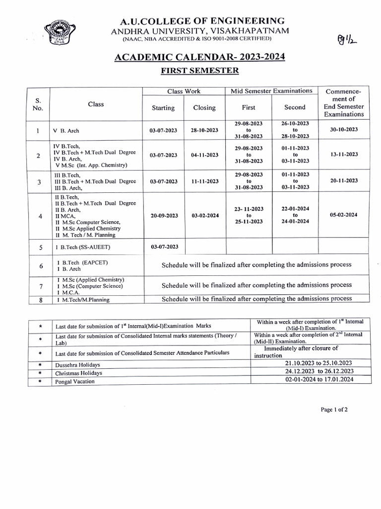 Academic Calendar 2023-2024 AUCE | PDF | Academic Term | Academia