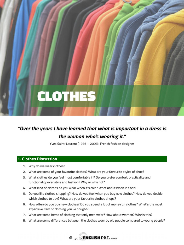 Your-English-Pal-ESL-Lesson-Plan-Clothes-v1 | PDF | Clothing | Fashion