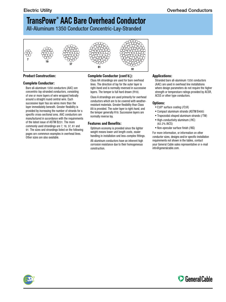 TransPowr® AAC Bare Overhead Conductor (US) | PDF | Electrical ...