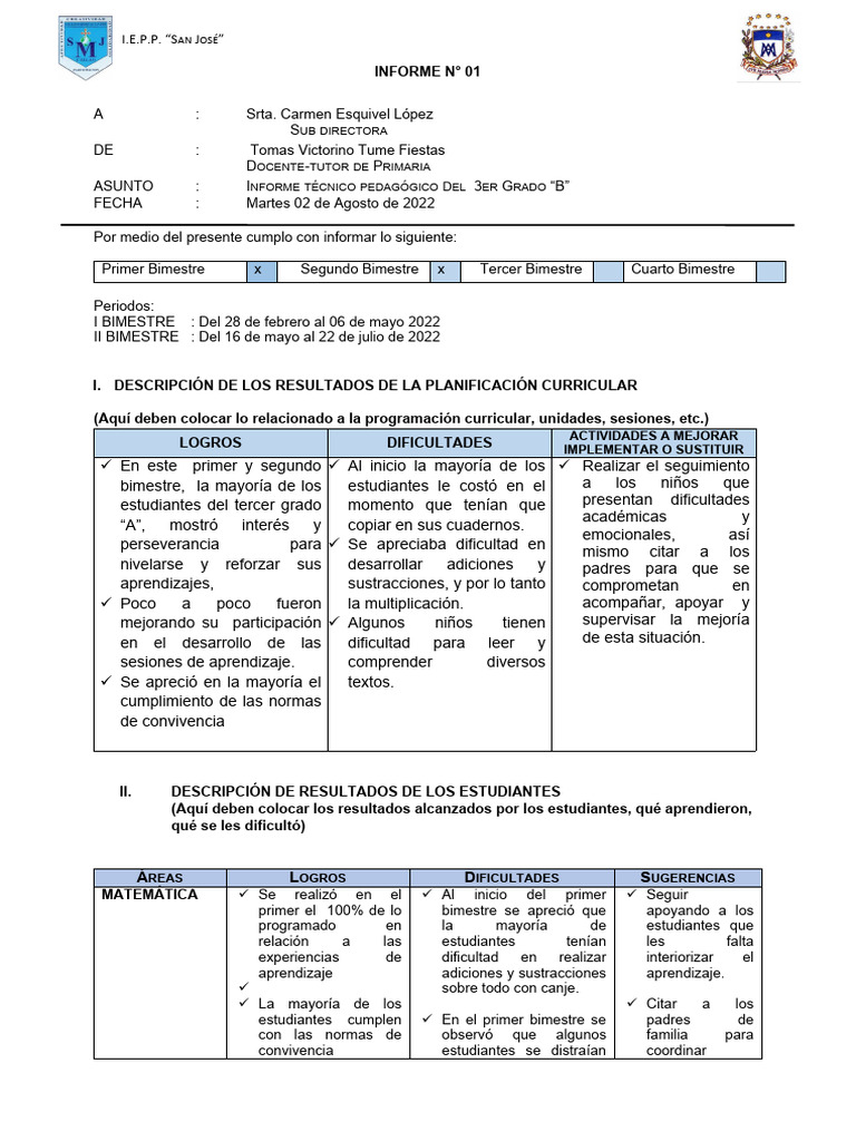EJEMPLO DE INFORME (2) | PDF | Aprendizaje | Cognición
