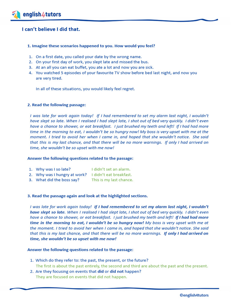 English Regret Grammar Guide | PDF | Grammar | Linguistics