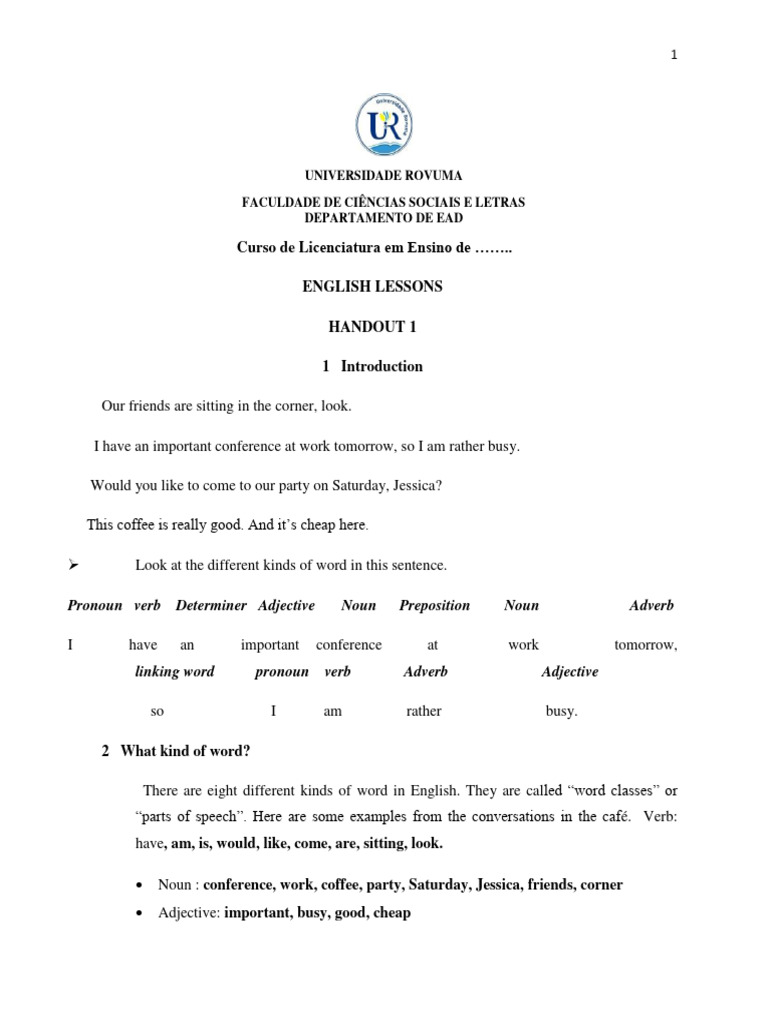 Handout 1 | PDF | Subject (Grammar) | Verb