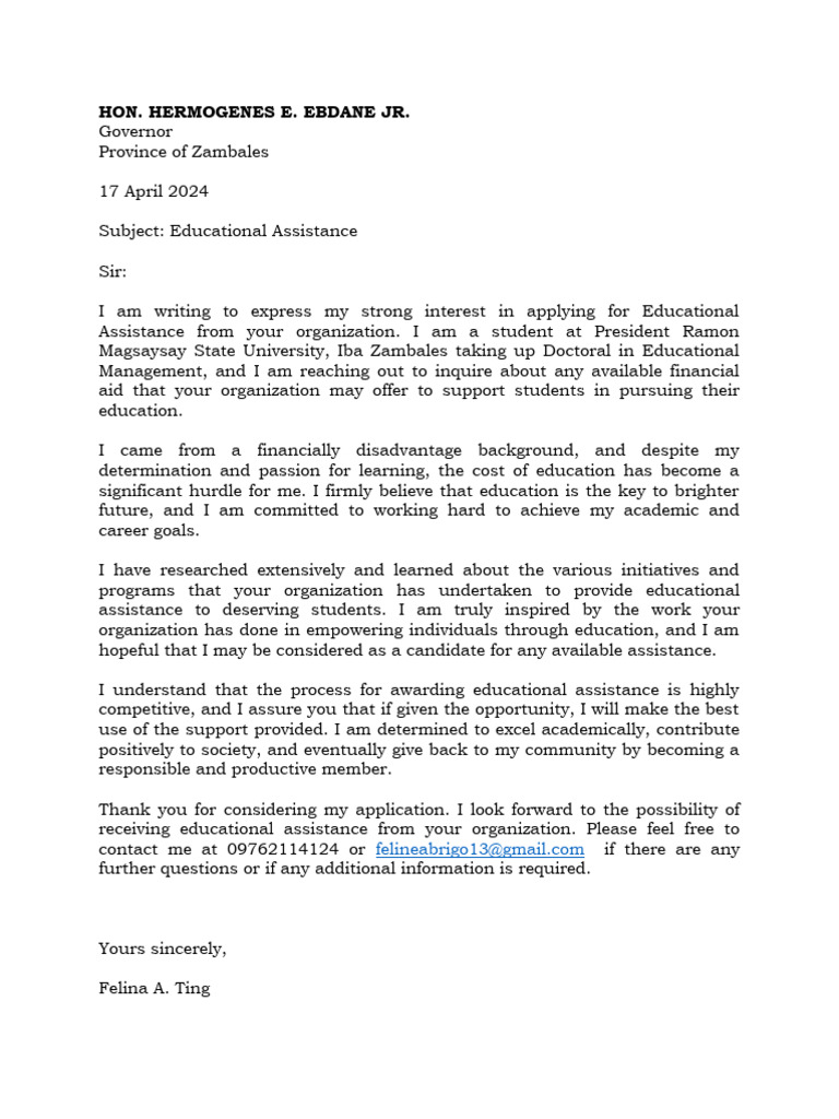 Letter of Intent-Financial Assistance | PDF