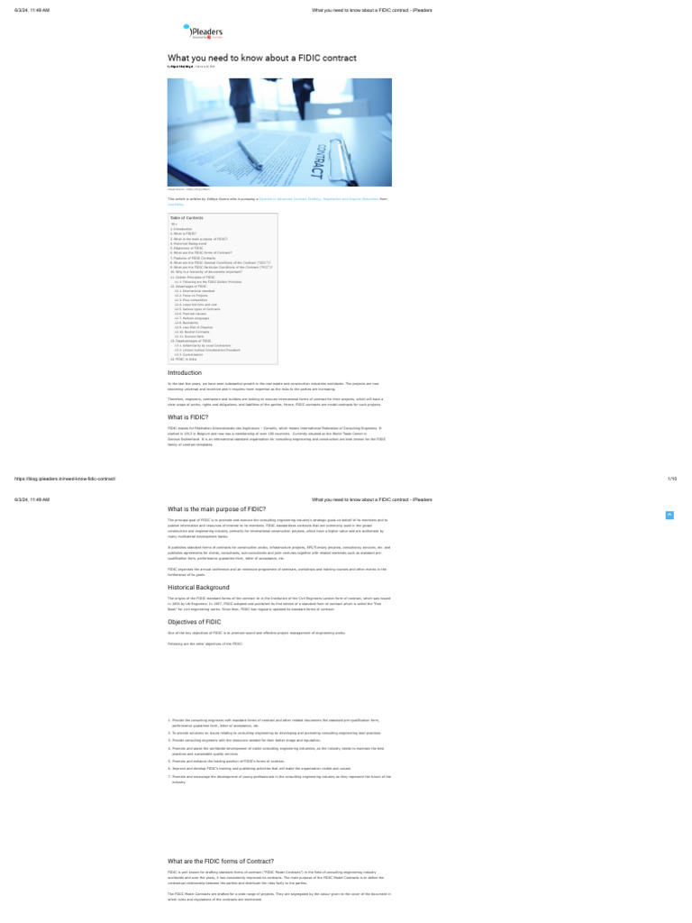 What You Need To Know About A Fidic Contract Ipleaders Pdf