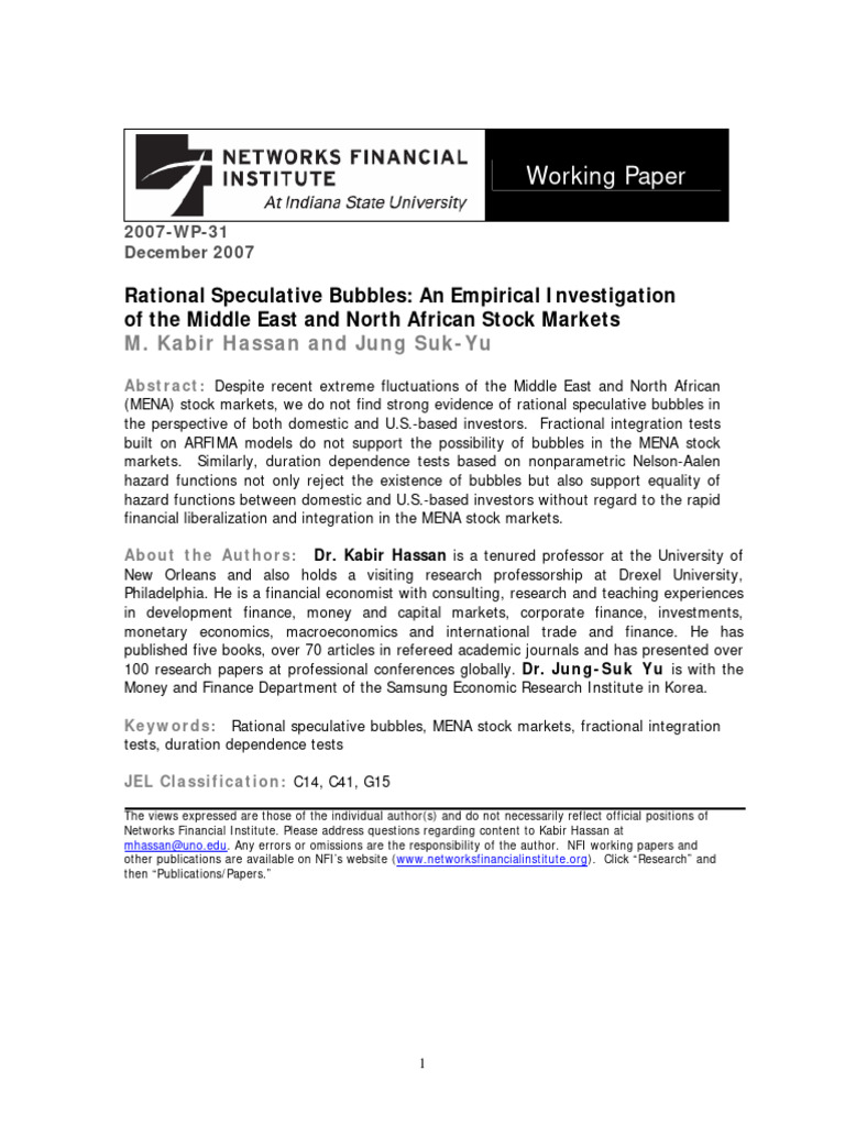 Rational Speculative Bubbles An Empirica | PDF | Economic Bubble | Stocks