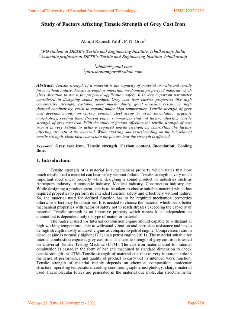 Study-of-Factors-Affecting-Tensile-Strength-of-Grey-Cast-Iron | Download Free PDF | Cast Iron ...