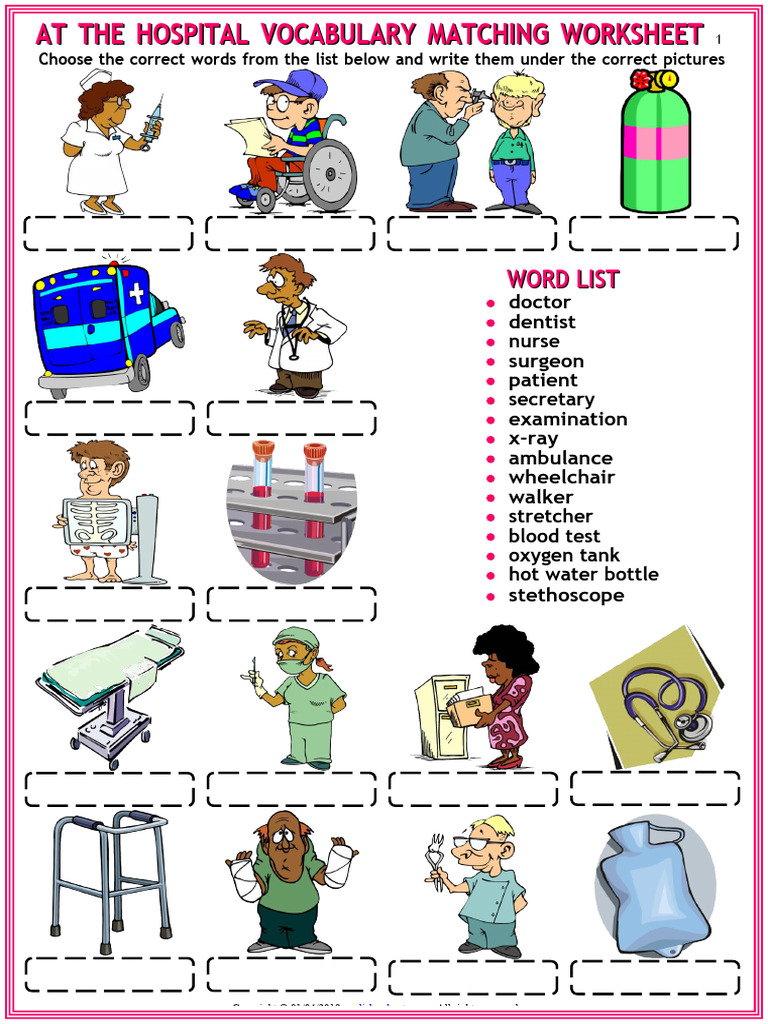 Hospital Vocabulary Esl Matching Exercise Worksheets For Kids | PDF ...