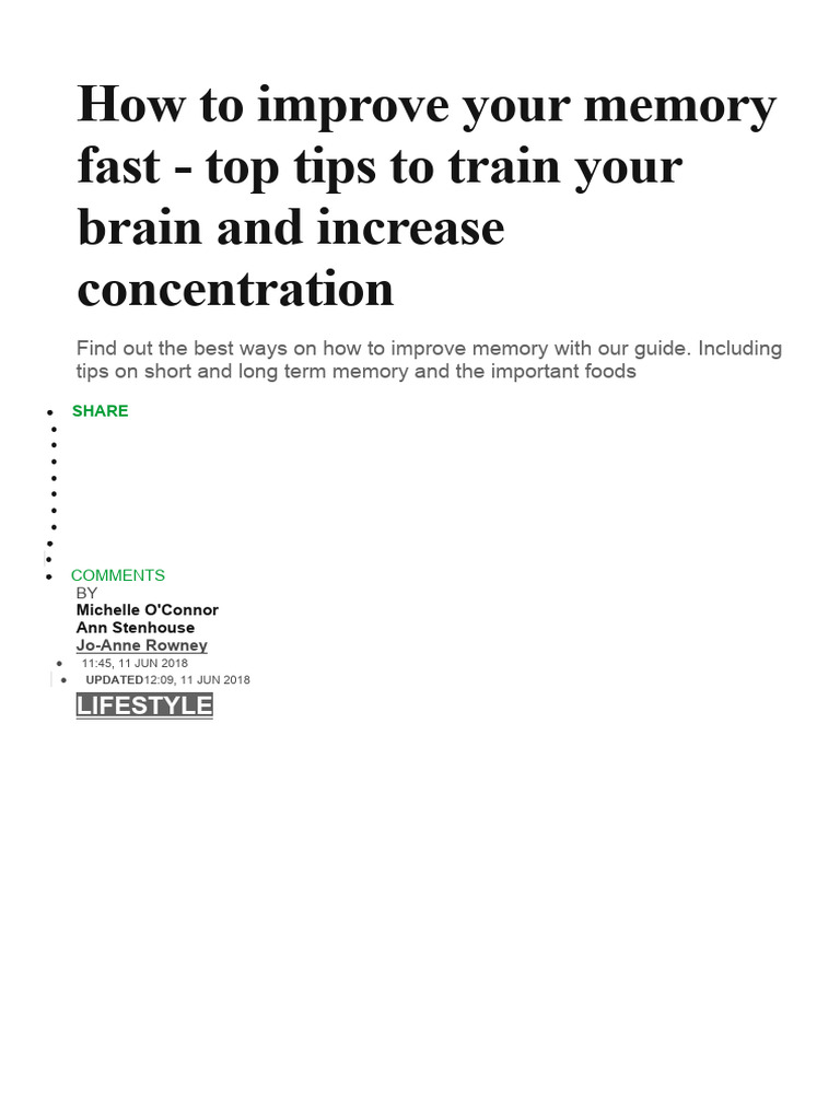 How To Improve Your Memory Fast - Top Tips To Train Your Brain and Increase Concentration | PDF ...