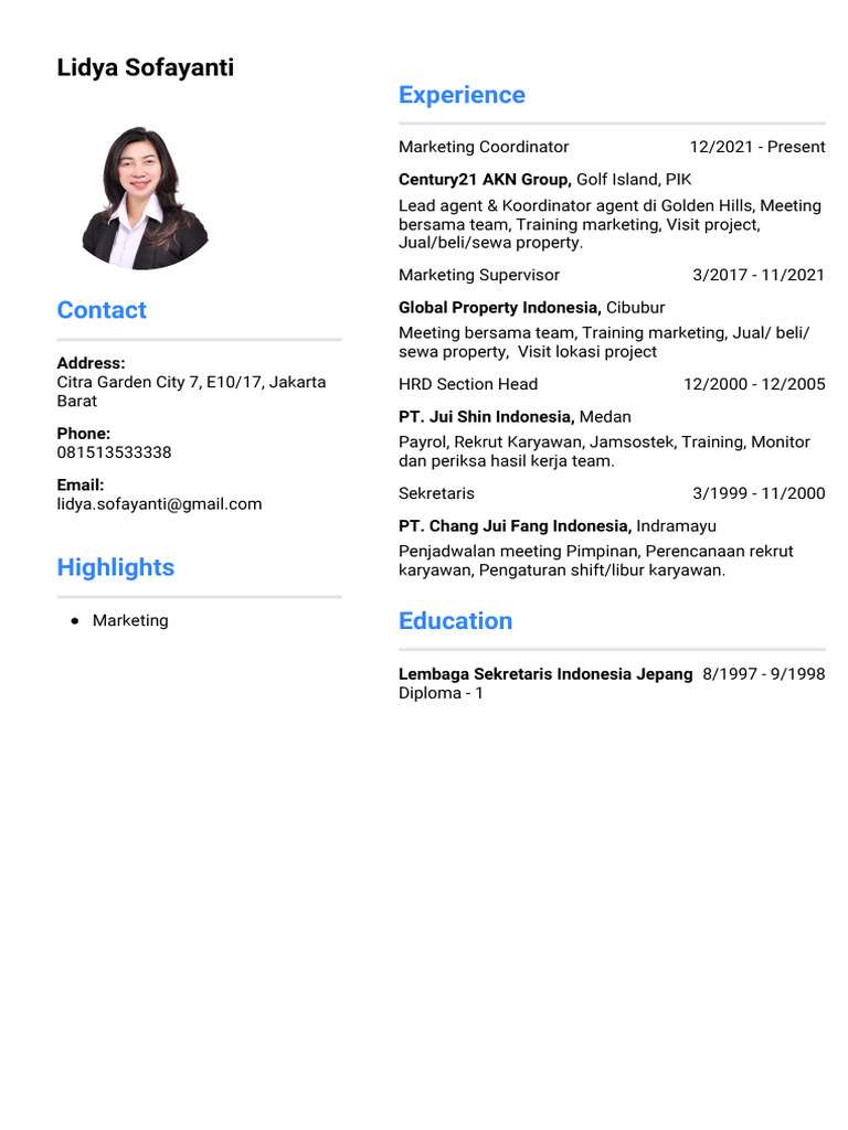 CV 6. Professional Lidya Sofayanti | PDF