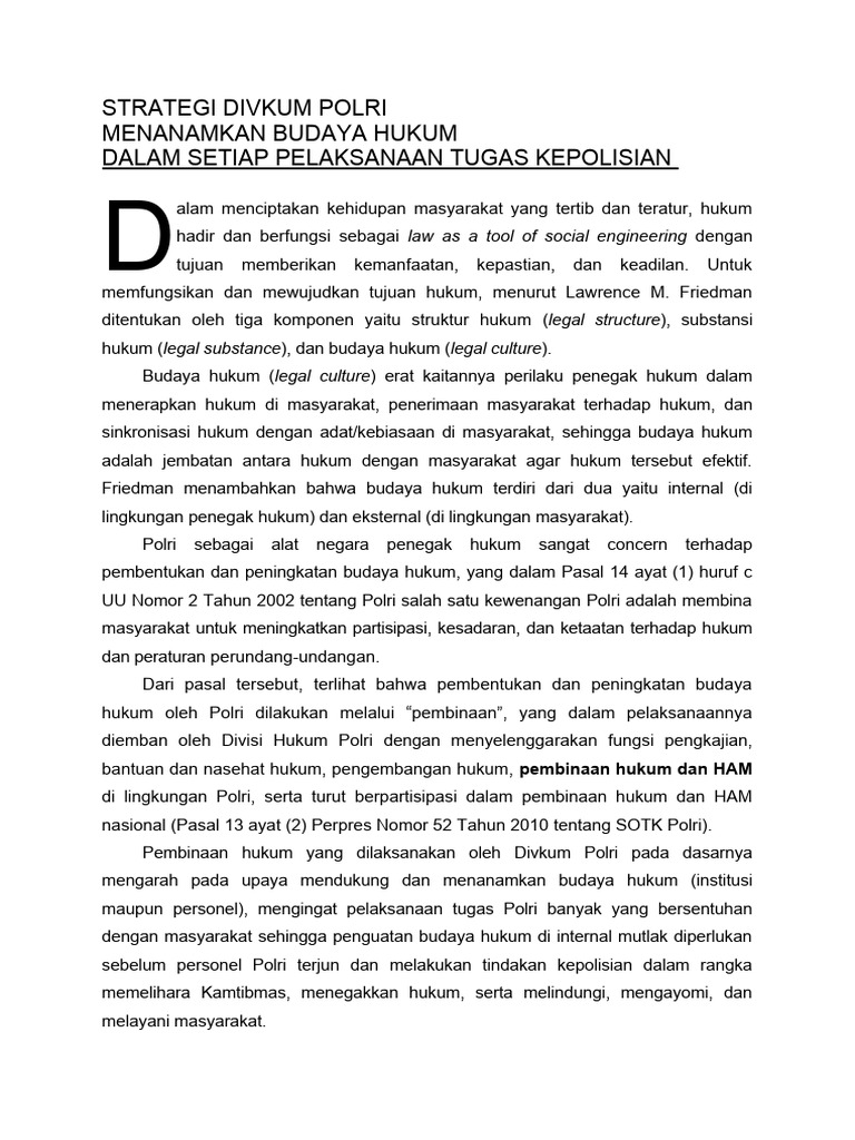 Strategi Divkum Polri Tanamkan Budaya Hukum | PDF | Ilmu Sosial