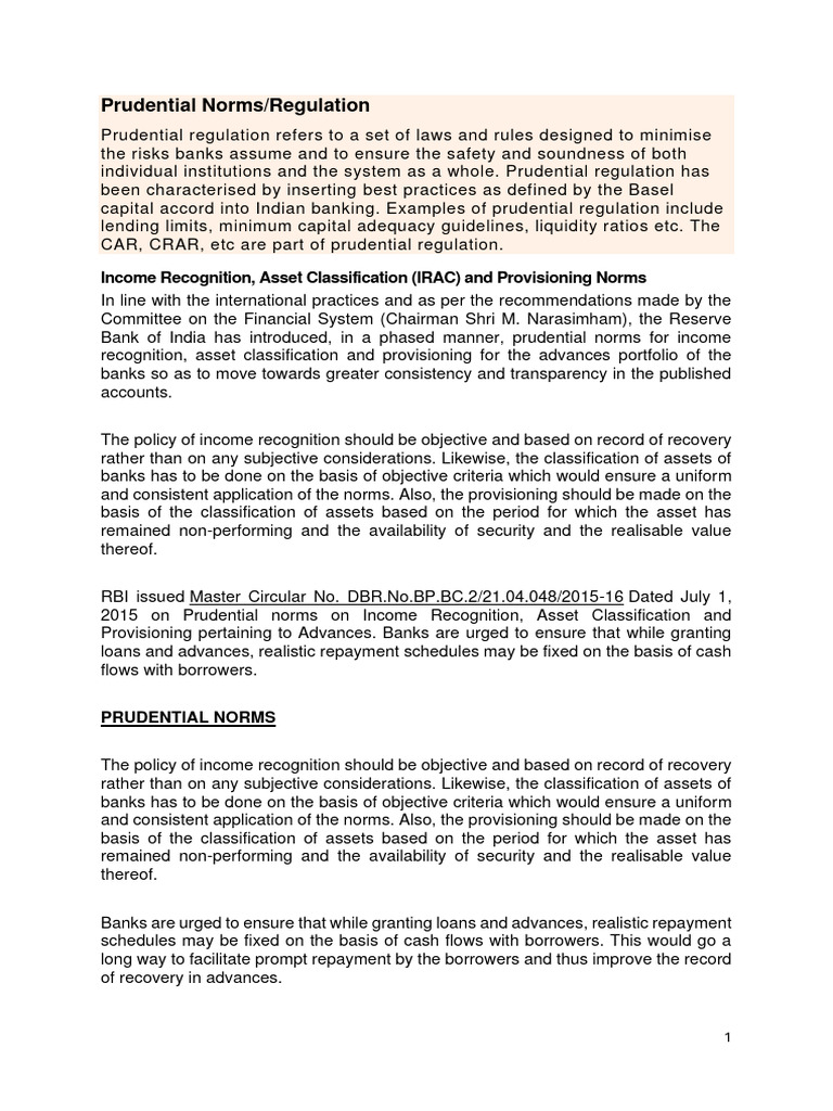 What Do You Mean by Prudential Norms | PDF | Banks | Reserve Bank Of India