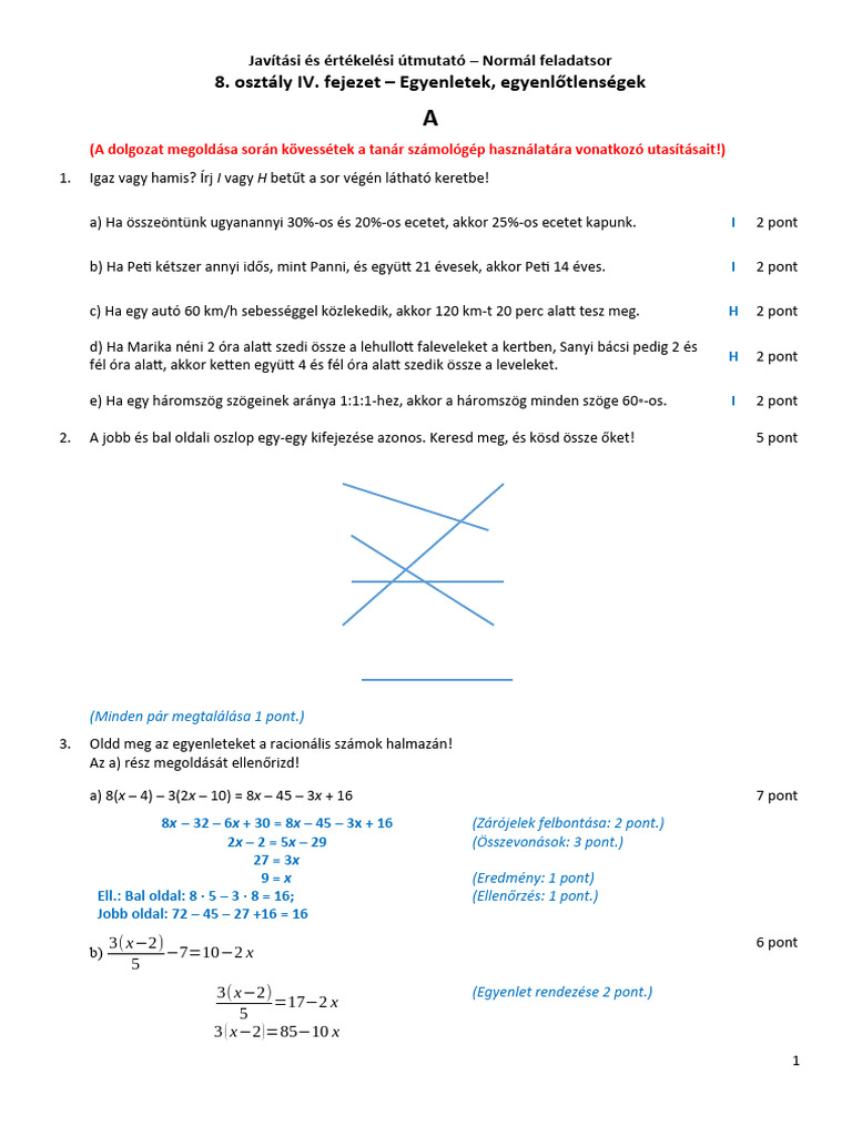 Matematika8 4 Egyenletek AM | PDF