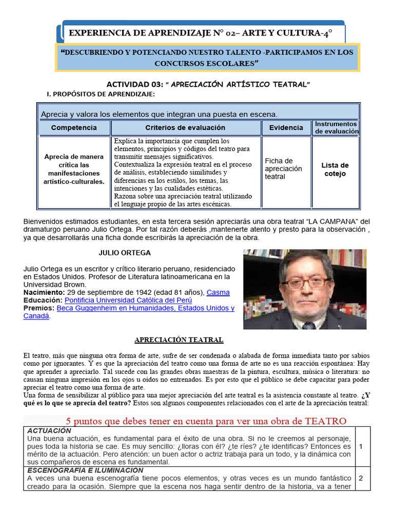 GUIA 3-ARTE Y CULTURA-4to | Descargar gratis PDF | Teatro | Evaluación