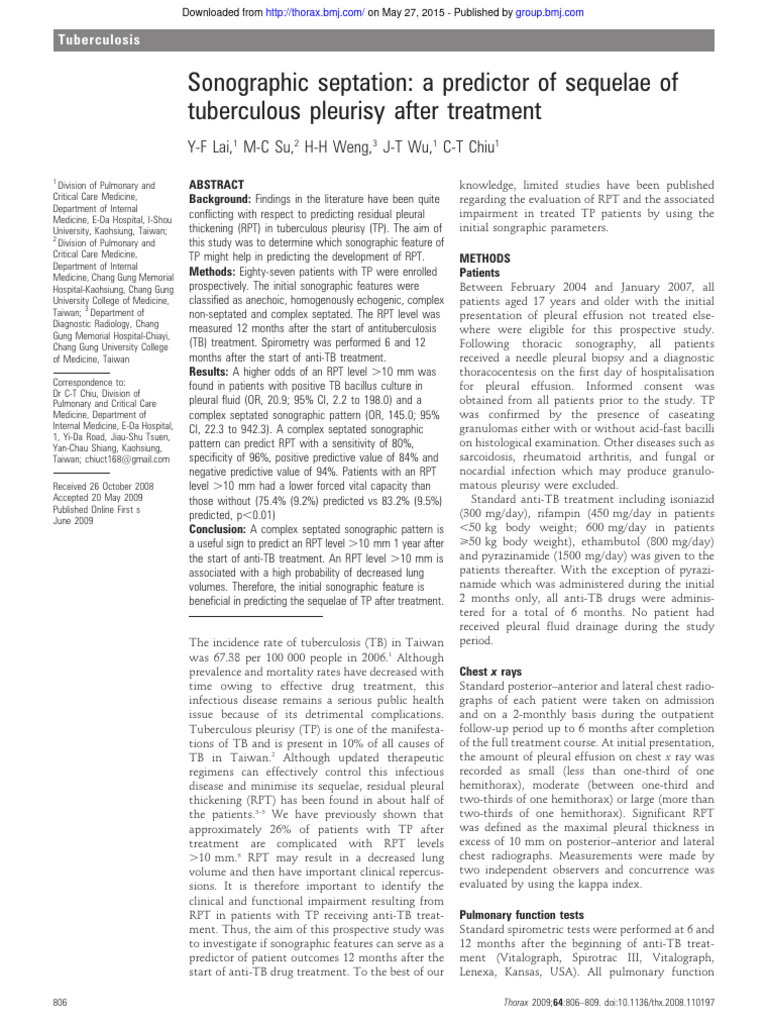Lai 2009 Septation and PTB | PDF | Tuberculosis | Sensitivity And ...