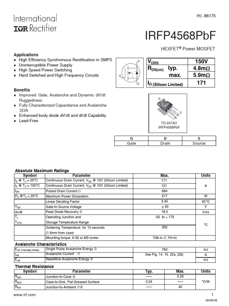 Infineon IRFP4568 DataSheet v01 01 En-3007034 | PDF | Physical ...