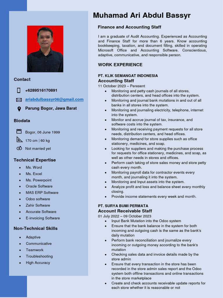 CV Muhamad Ari Abdul Bassyr | PDF | Accounting | Balance Sheet
