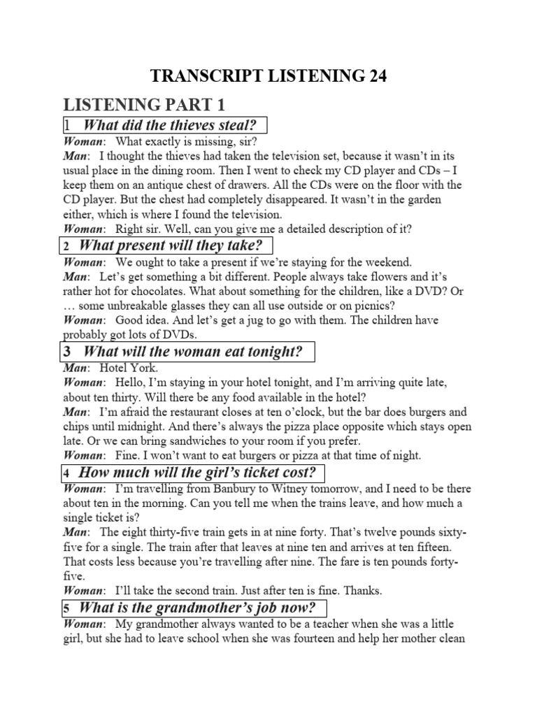 Transcript Listening 24 | PDF | Home & Garden | Mystery, Thriller & Crime Fiction