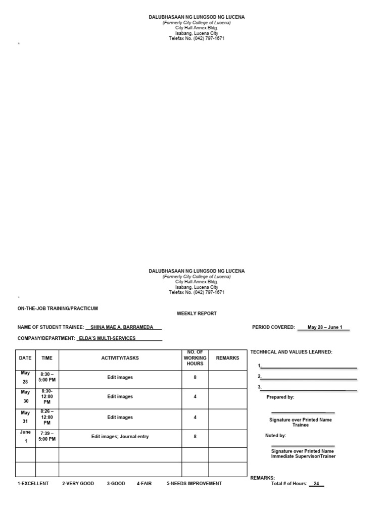 OJT Weekly Reports 1 | PDF | Behavior Modification