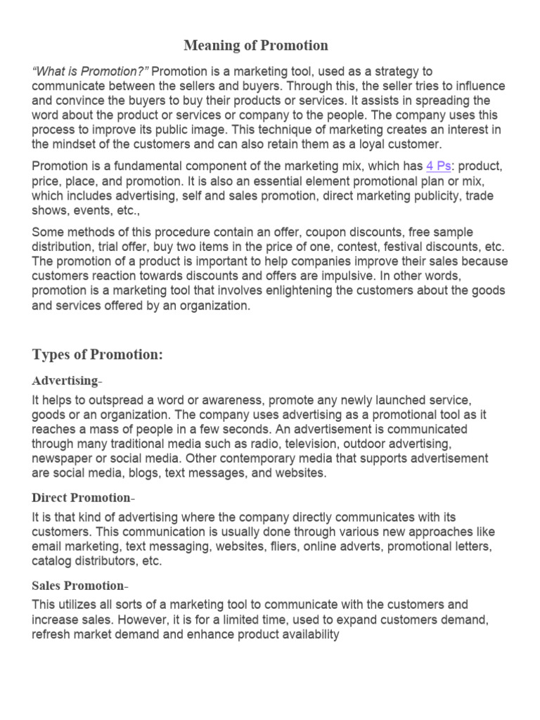 What Is Promotions Meaning of Promotion | PDF | Sales | Marketing