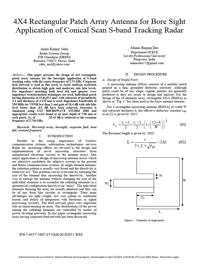 44 Rectangular Patch Array Antenna For Bore Sight Application of ...