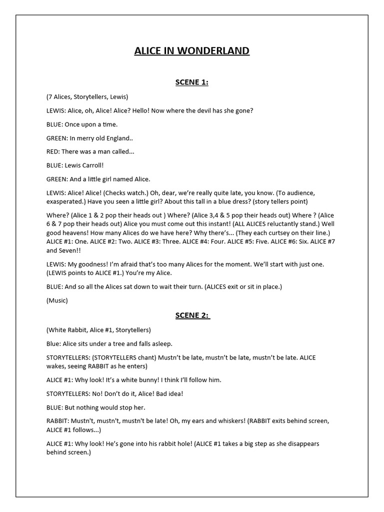 Alice in Wonderland Play Script | PDF | Alice's Adventures In ...