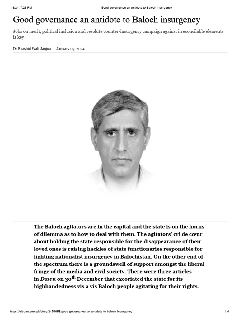 Good Governance An Antidote To Baloch Insurgency | PDF