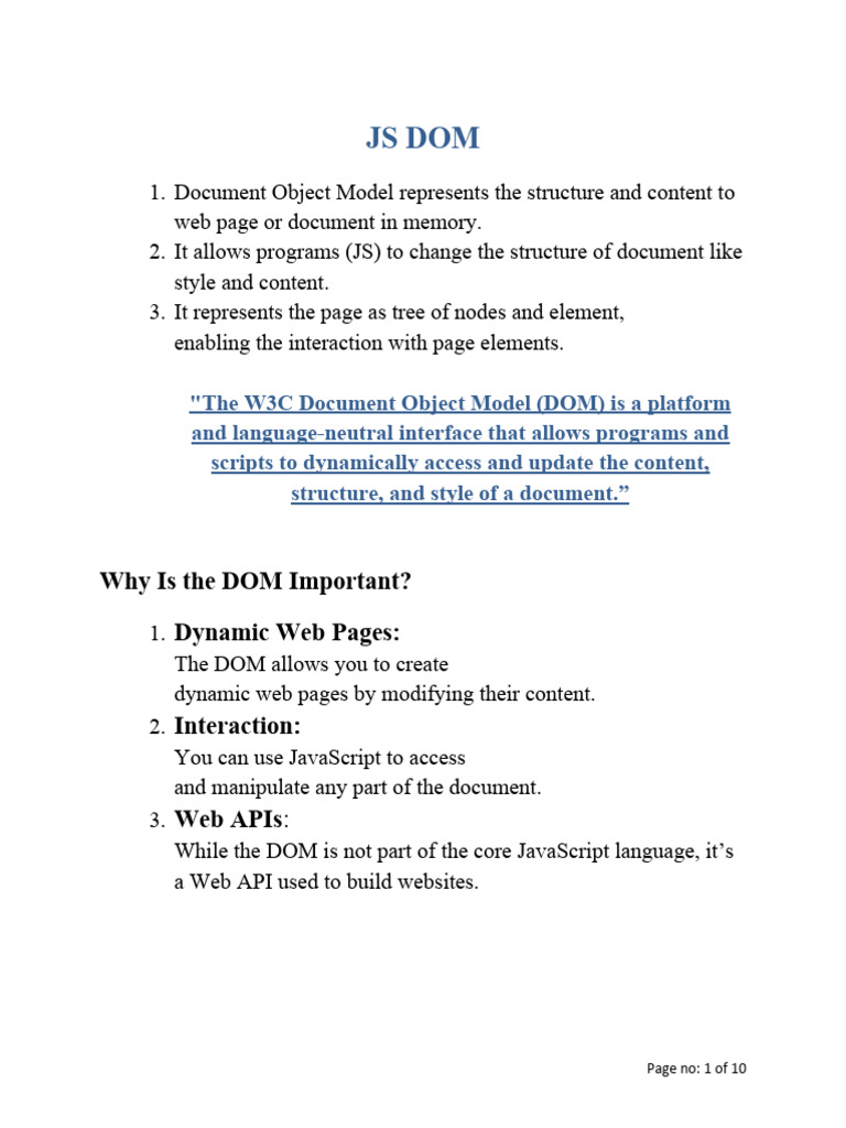 JS DOM | Download Free PDF | Document Object Model | Web Standards JS DOM | Download Free PDF | Document Object Model | Web Standards