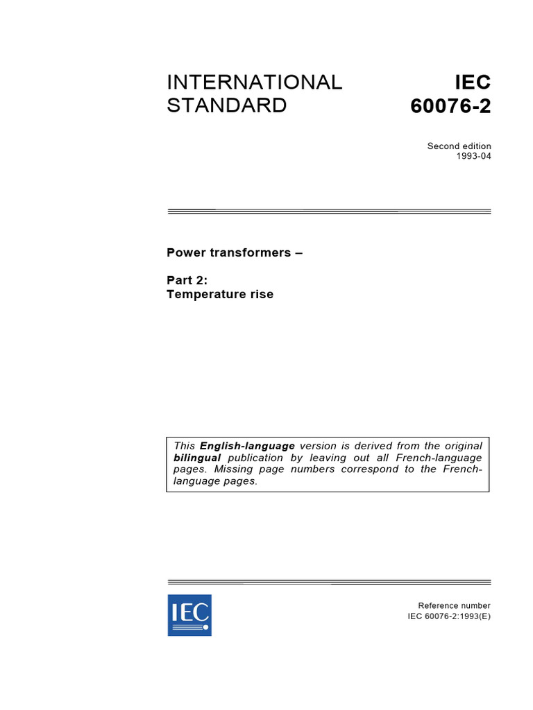IEC 60076-2 1993 Power Transformer Temperature Rise | PDF ...