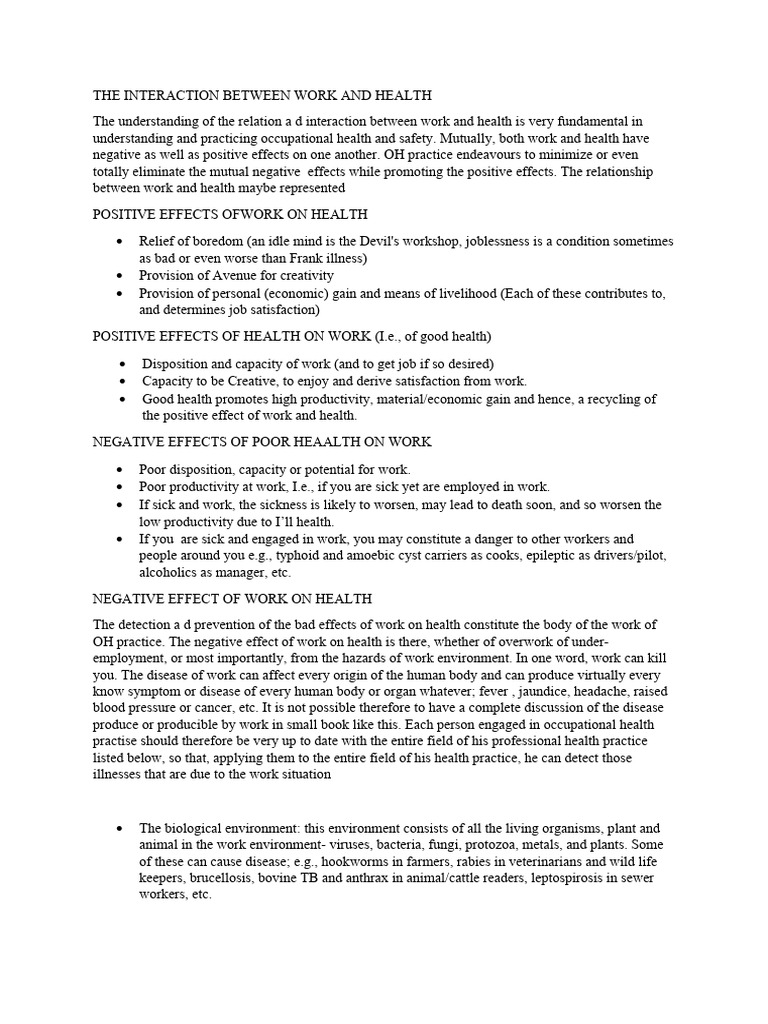The Interaction Between Work and Health | PDF | Occupational Safety And ...