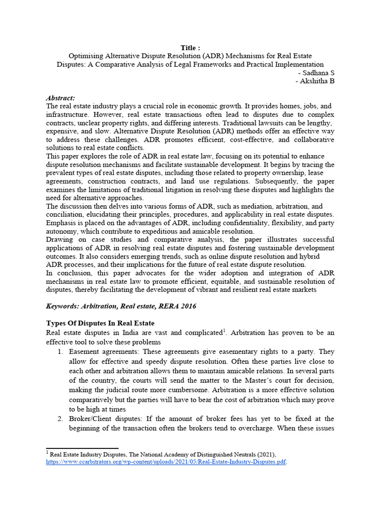Symbiosis, Arbitration in Real Estate sector | PDF | Alternative Dispute Resolution | Arbitration
