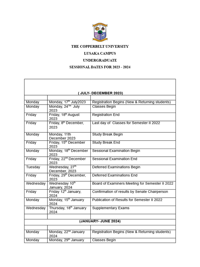 1689085199UG 2023-2024 Lusaka Campus Academic Calendar | PDF