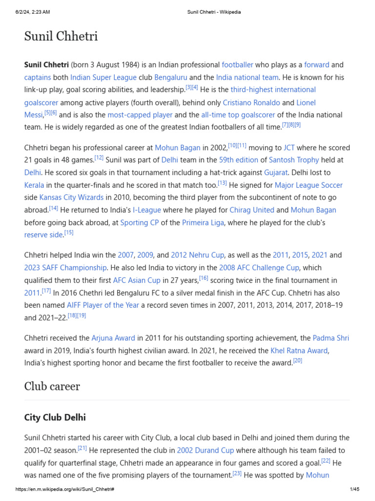 Sunil Chhetri - Wikipedia | PDF | Association Football Clubs ...