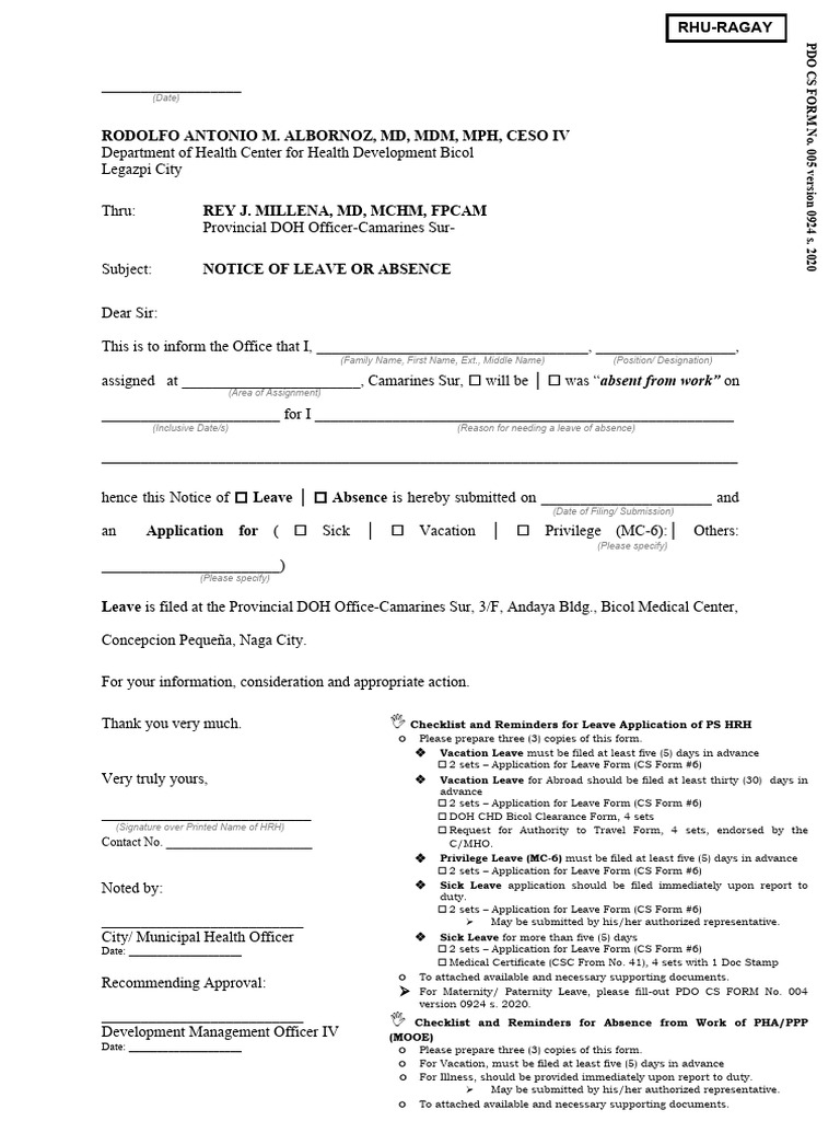 Notice of Leave and Absence 2024 | PDF | Social Programs | Public Services