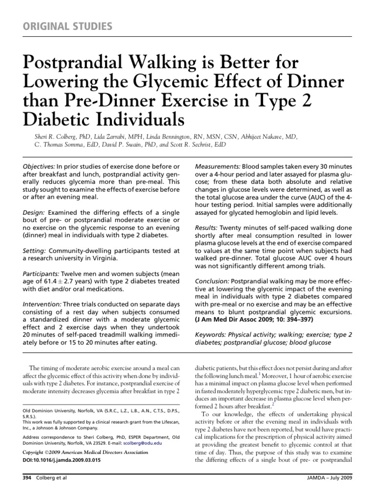 Postprandial Walking Is Better For Lowering The Glycemic Effect of ...