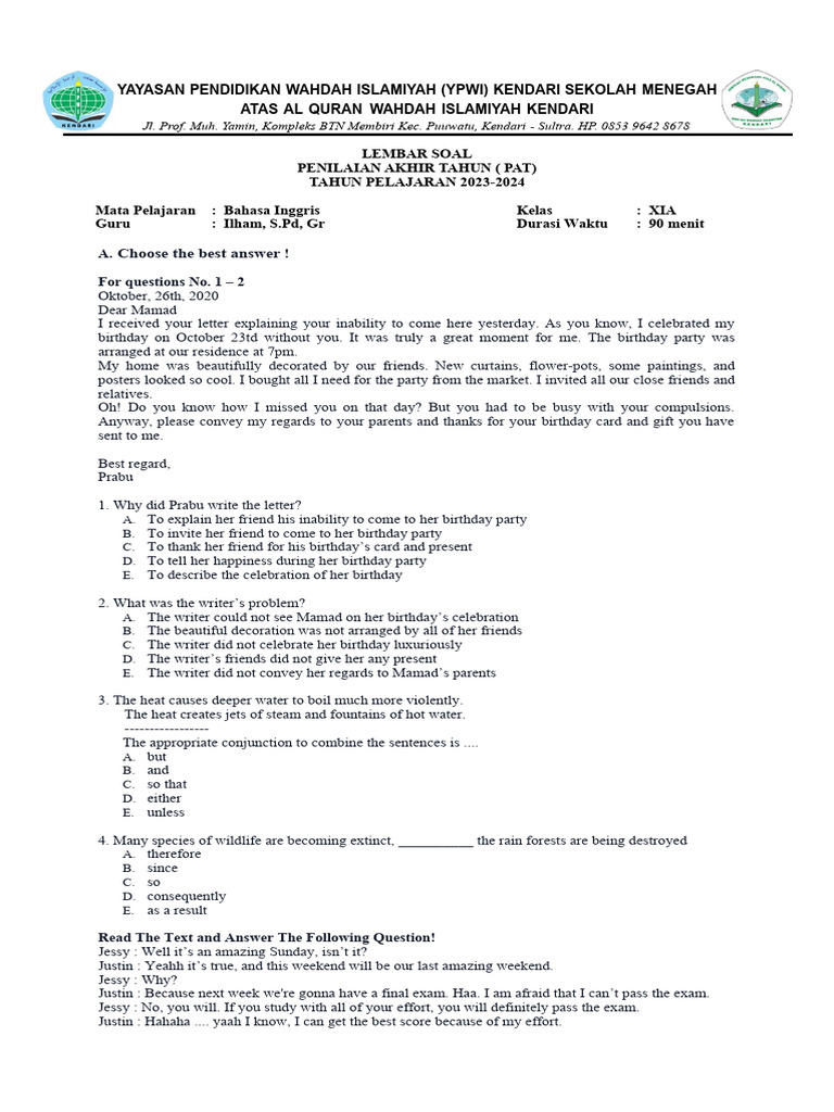 English Exam Questions for Class XIA | PDF | Human Digestive System | Telephone