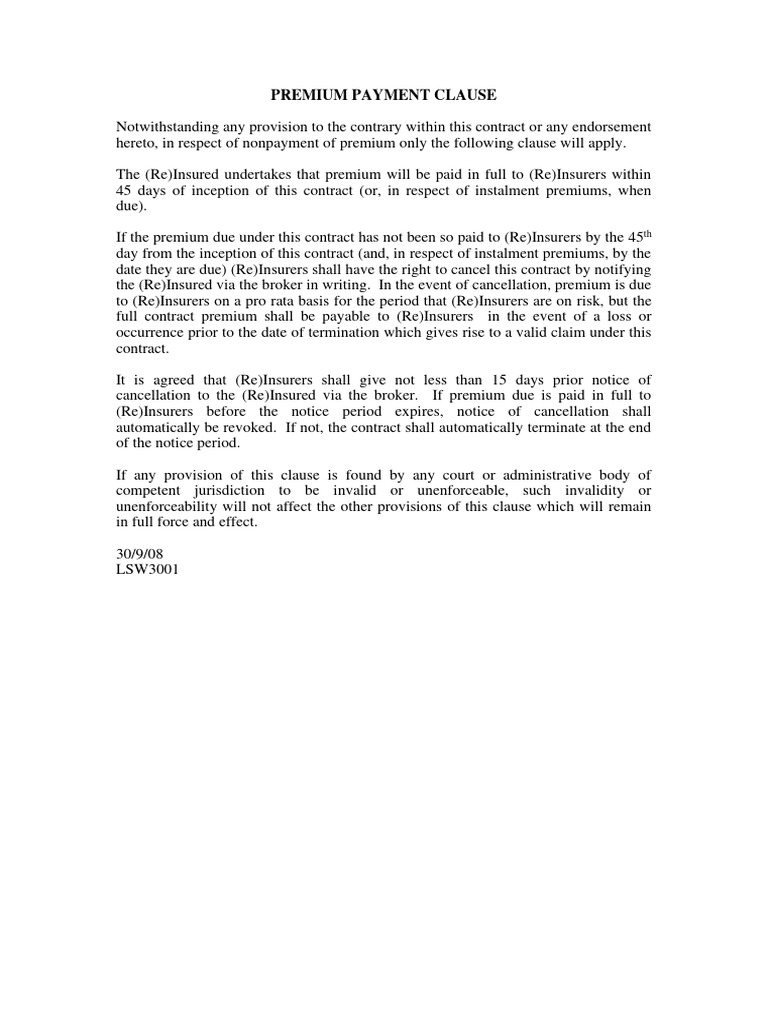 LSW3001 - Premium Payment Clause (45-15) | PDF