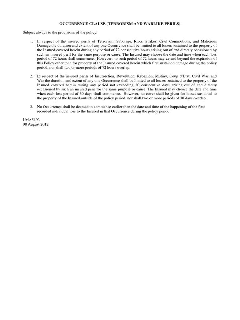 Terrorism and Warlike Perils Clause | PDF | Finance & Money Management
