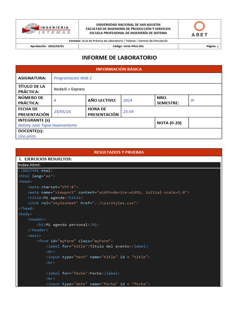 Informe Lab04 | PDF | Script Java | J Query