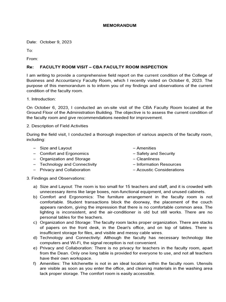 Field Report Memorandum Example | PDF | Memorandum