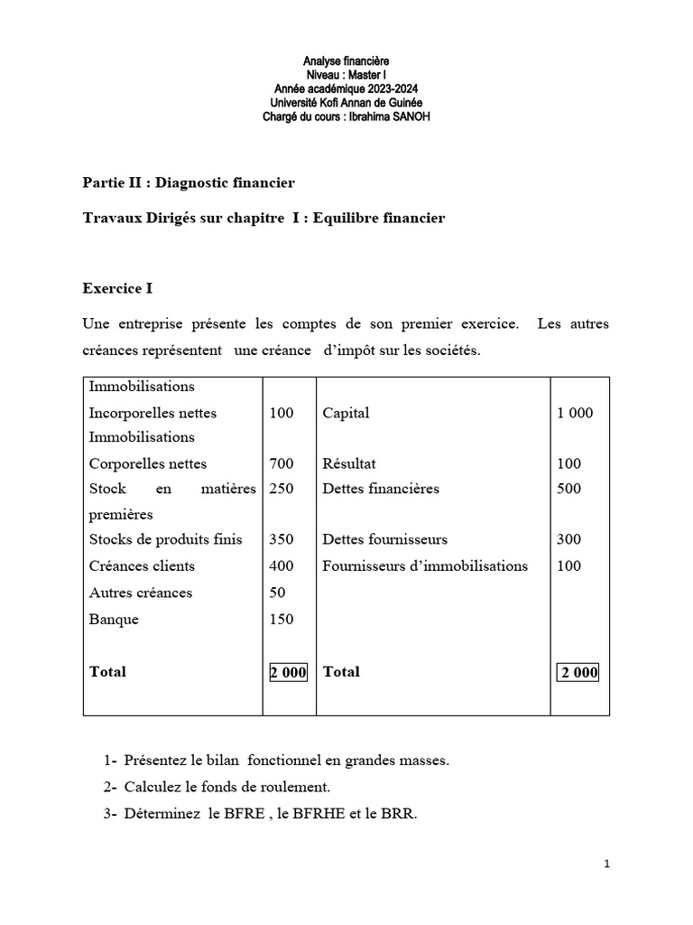 TD - Partie II | PDF | Immobilisations | Fonds de roulement