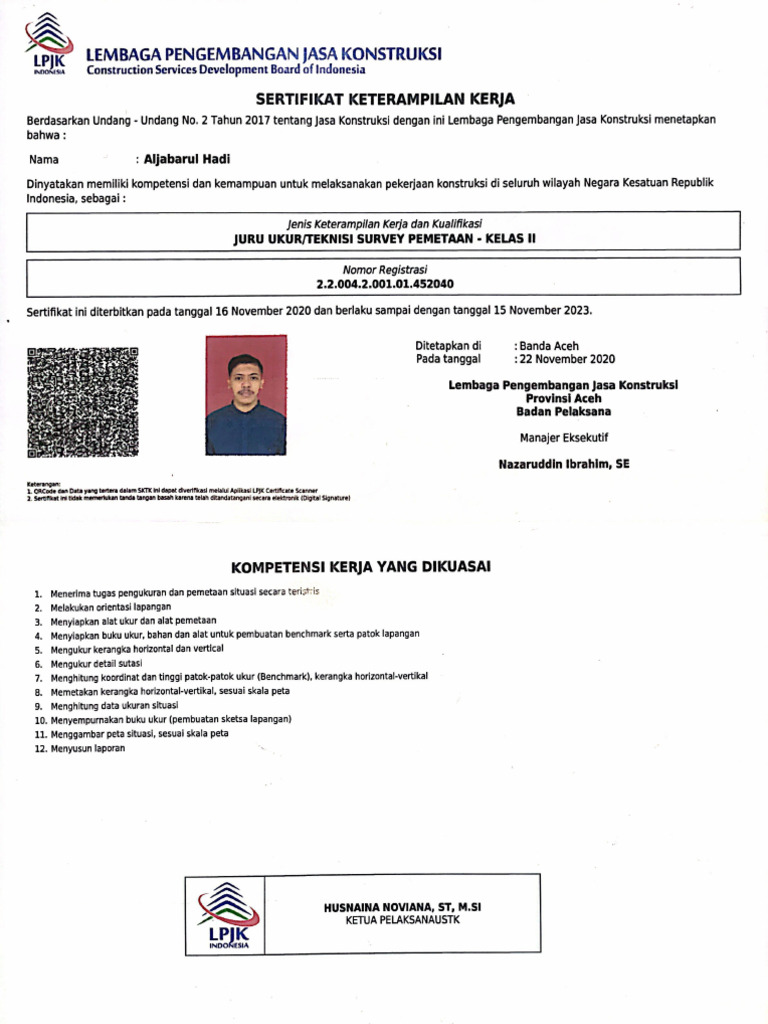 Setifikat Kompetensi SKT Surveyor Hadi | PDF