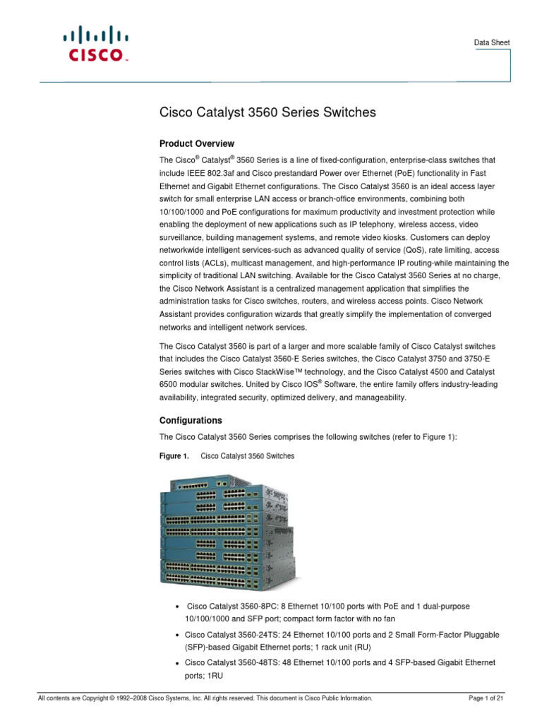 Cisco Catalyst 3560 Series Switches Datasheet | PDF | Computer Network ...