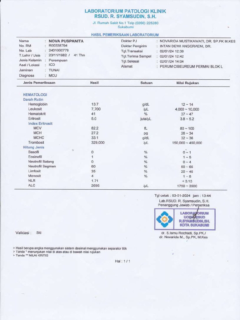 Hasil Pemeriksaan Laboratorium Nova | PDF