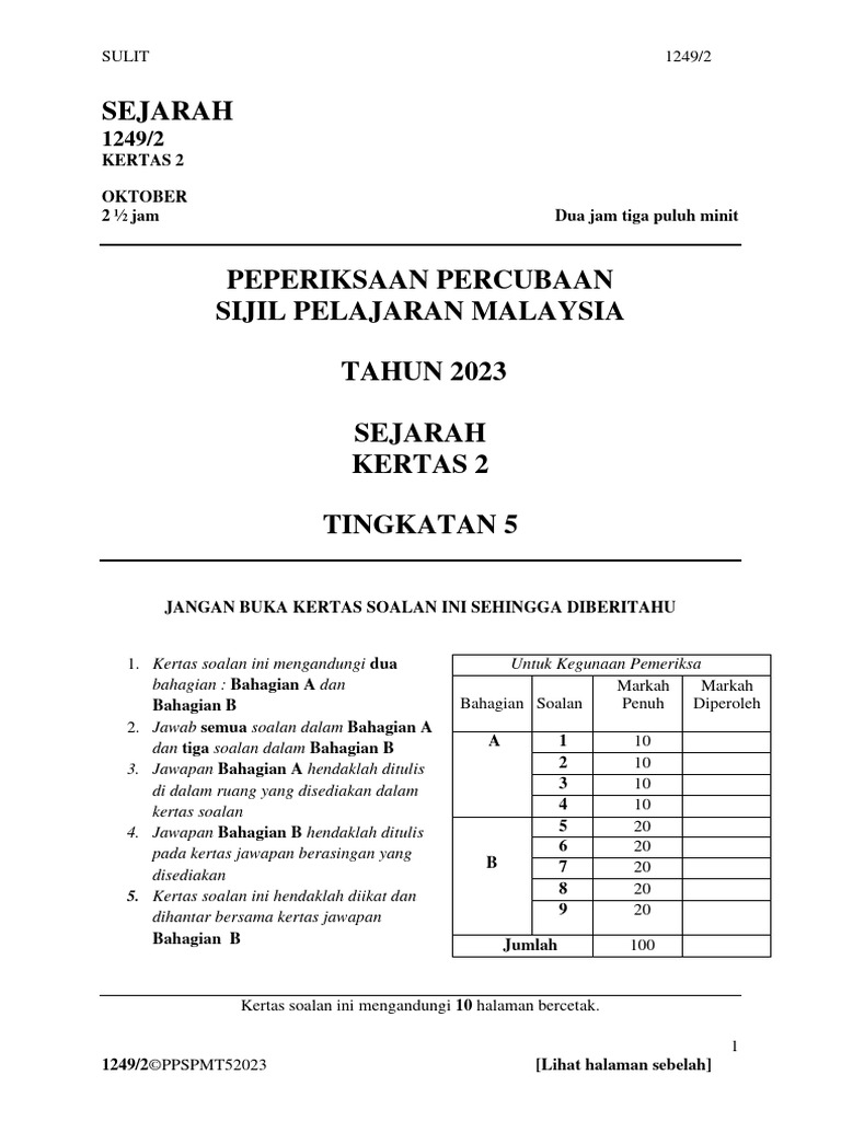 3.2023 K2 Soalan Sej (Trial Johor-Muar) | PDF